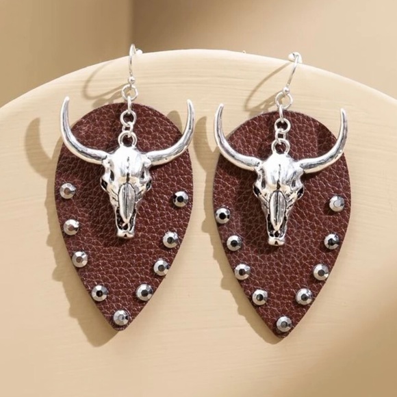 Jewelry | Longhorn Skull Steer Cattle Cow Stud Leather Teardrop Western ...